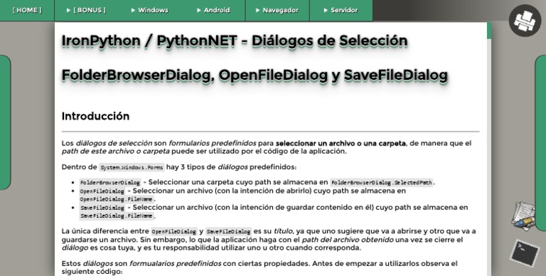IronPython - PythonNET - Diálogos de Selección - FolderBrowserDialog, OpenFileDialog ...