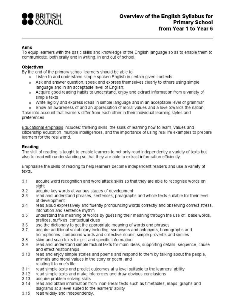 2 Reading - Curriculum | PDF | English Language | Reading (Process)
