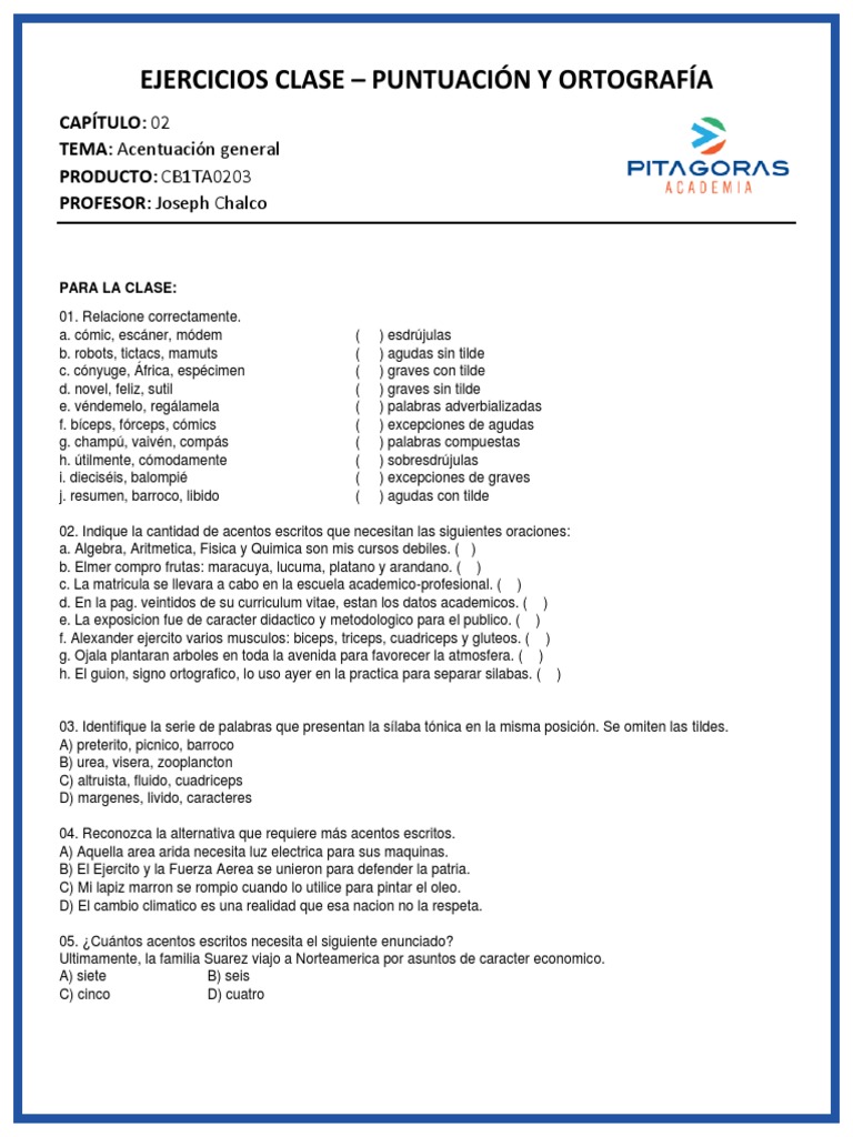 CB1TA0203 - PyO - FP02 - ACENTUACIÓN GENERAL - Prof. Joseph Chalco | PDF