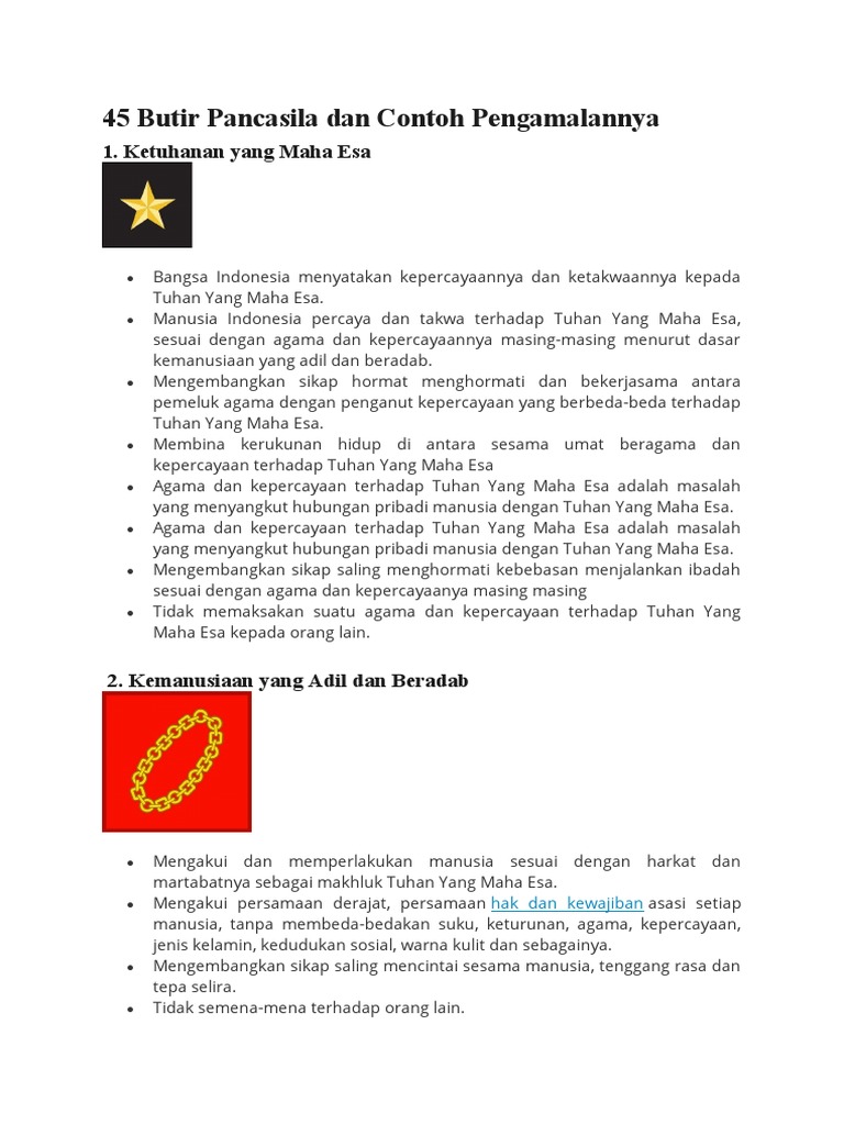 45 Butir Pancasila Dan Contoh Pengamalannya | PDF