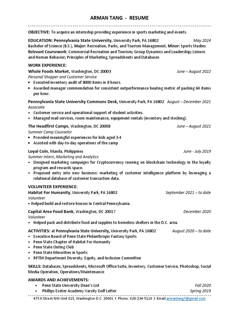 Arman Tang Resume Febuary 2023 | PDF | Business