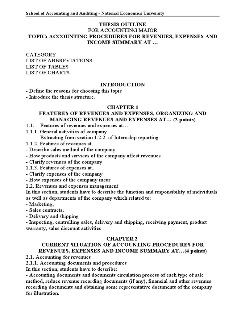 12 - Thesis Outline - Revenues, Expenses and Income Summary | PDF ...