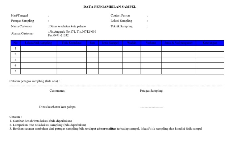 Form Pengambilan Sampel | PDF | Teknologi & Rekayasa