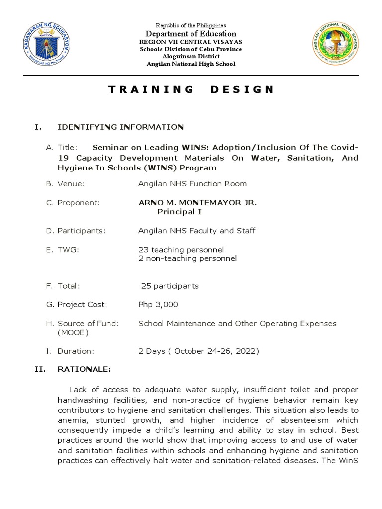 WASH and WINS Training Design | Download Free PDF | Wash | Sanitation