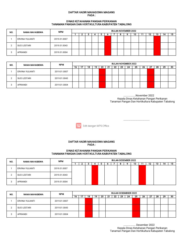 BUKU ABSENSI MAHASISWA MAGANG | PDF