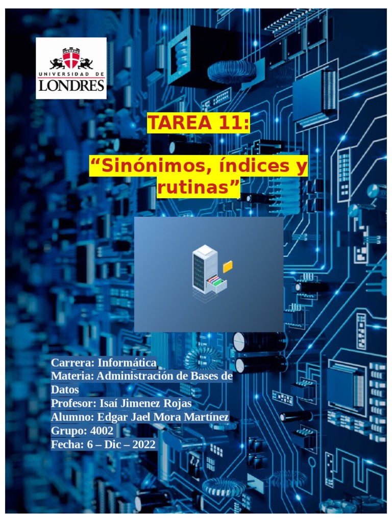 ABD T11 SinonimosIndicesRutinas | PDF | SQL | Bases de datos