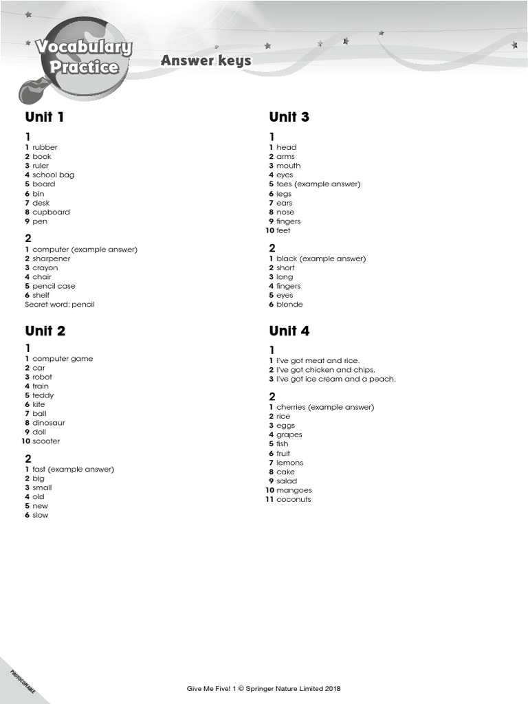 GMF L1 Vocabulary Practice Answer Key | PDF