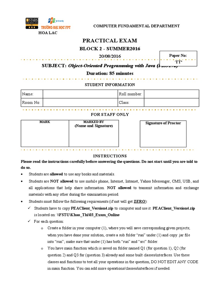 PRO192 Java Practical Exam Guidelines | PDF | Class (Computer ...