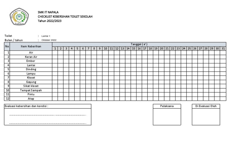 Check Kebersihan Toilet 1 | PDF | Metode & Bahan Ajar | Teknologi & Rekayasa