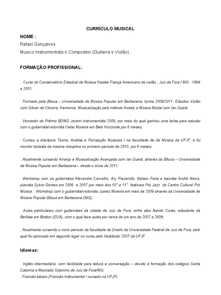 CURRÍCULO MUSICAL RAFAEL