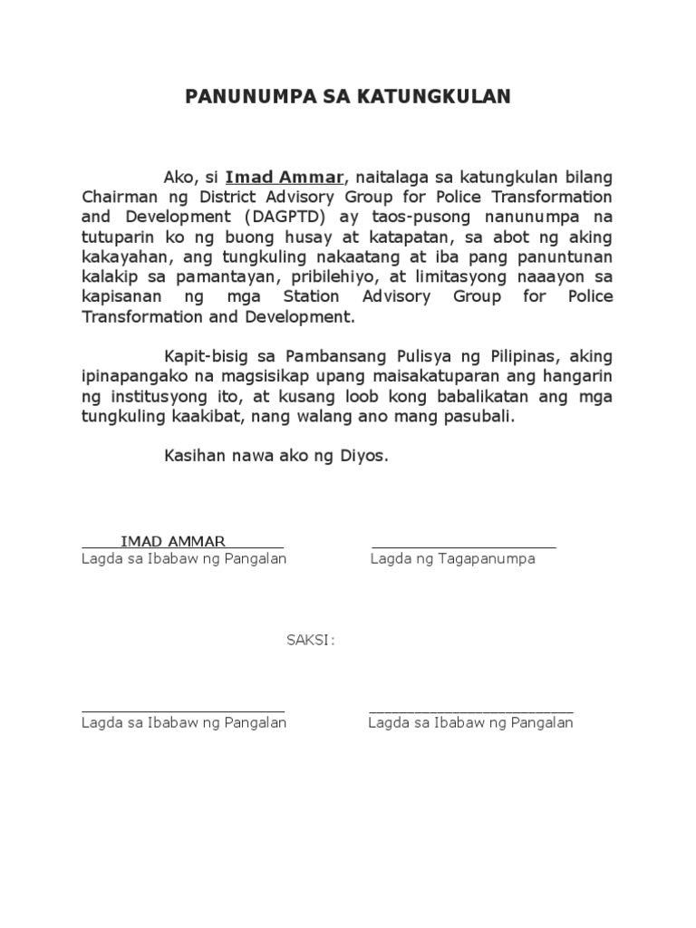 Panunumpa Sa Katungkulan | PDF