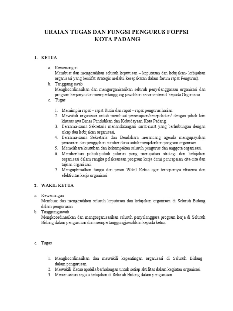 Program Kerja Bid - Foppsi Kota | PDF
