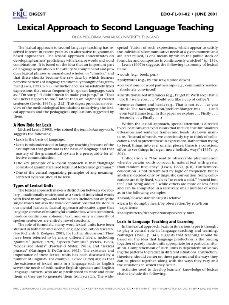 3-1-Lexical Approach To SL Teaching-Moudraia | PDF | Lexicon | Language ...