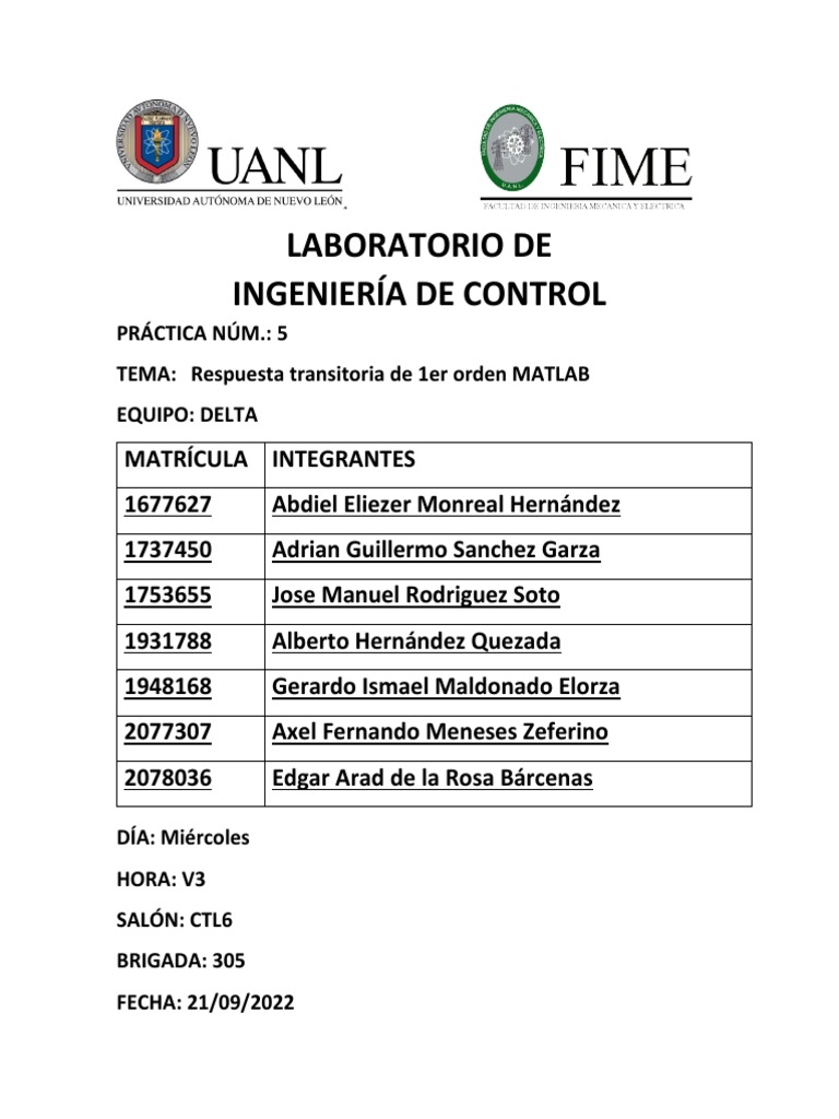 LAB IC - PRAC 5 - MATLAB-Equipo Delta | PDF | Ecuaciones diferenciales | Ingenieria Eléctrica