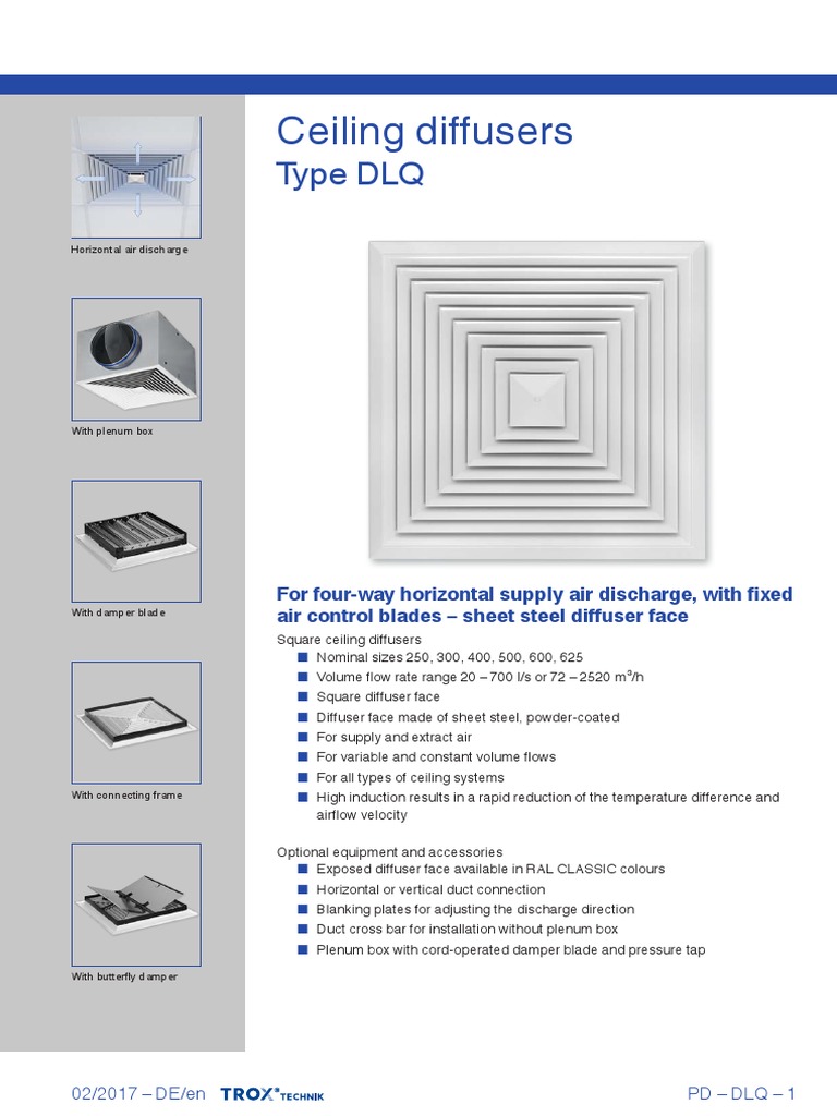 Ceiling Diffusers: Type DLQ | PDF | Duct (Flow) | Flow Measurement