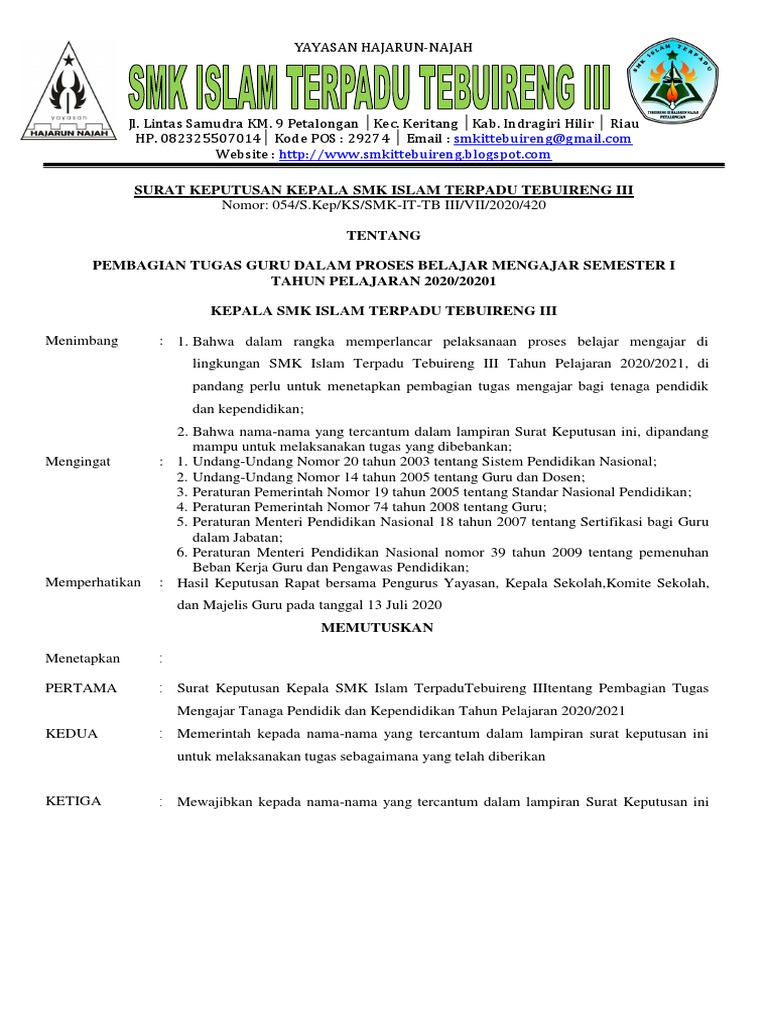 Contoh SK Tugas | PDF