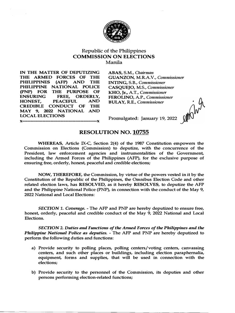 PNP and AFP Roles in 2022 Elections | PDF | Commission On Elections ...