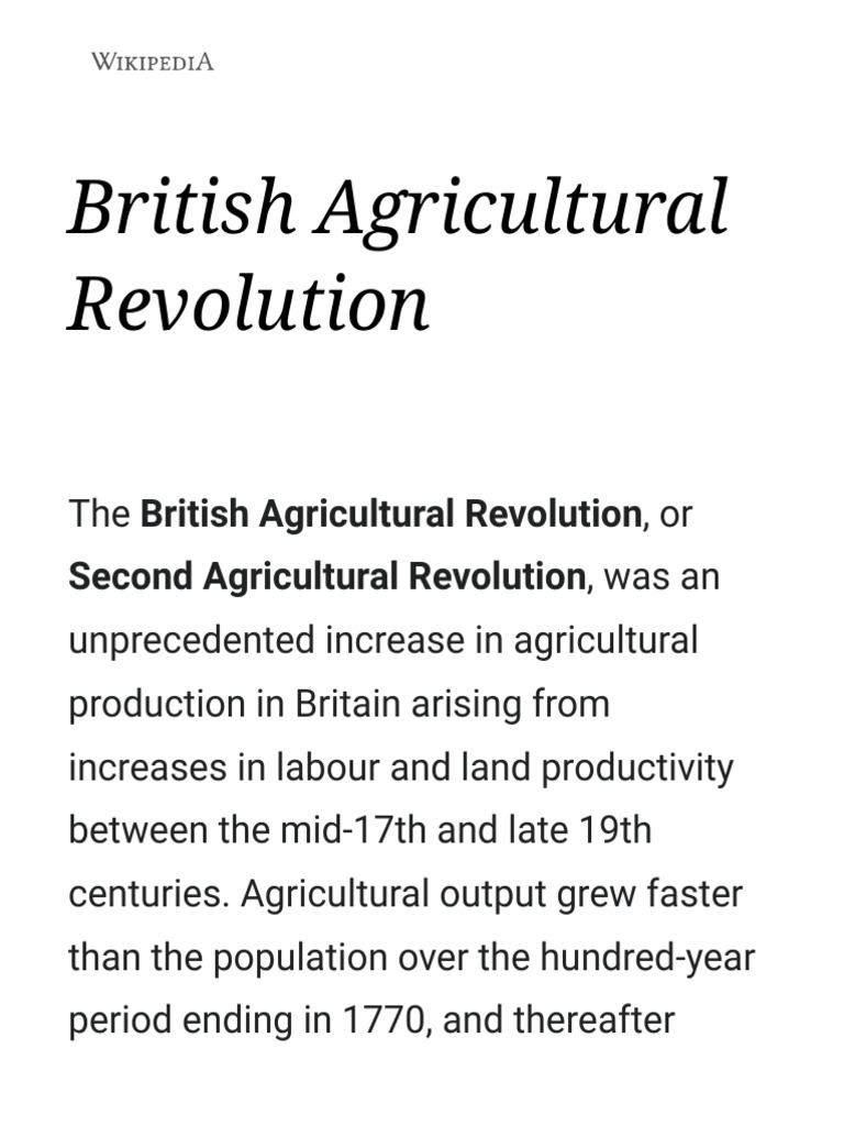 British Agricultural Revolution - Wikipedia | PDF | Agriculture | Food ...