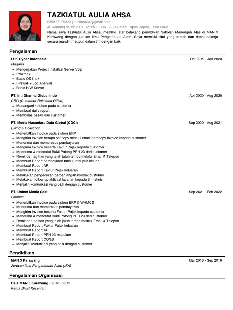 Tazkiatul Aulia Ahsa - CV | PDF | Bisnis