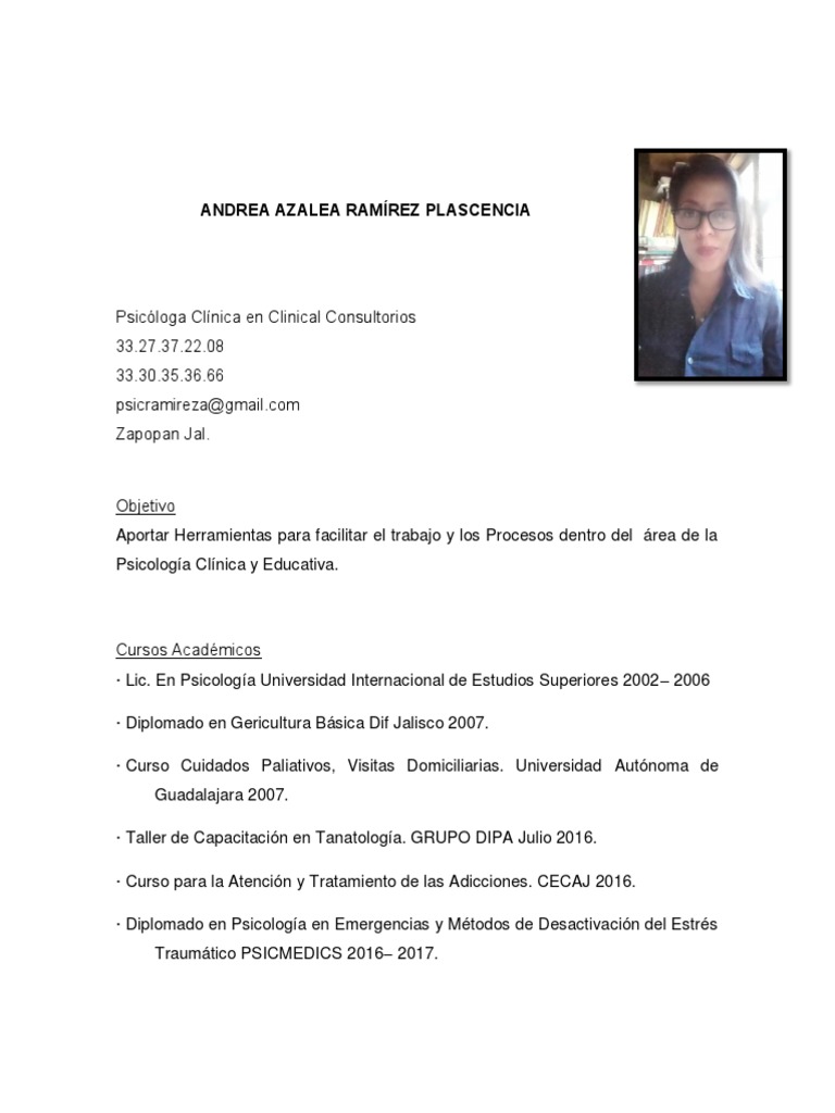 Curriculum Andrea | Descargar gratis PDF | Psicología clínica | Sicología
