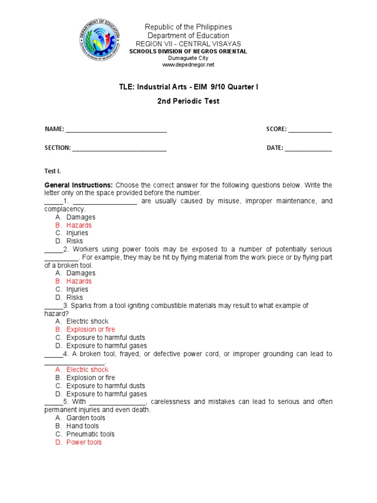 Format Final EIM 9 10 Q2 | PDF | Drill | Hazards