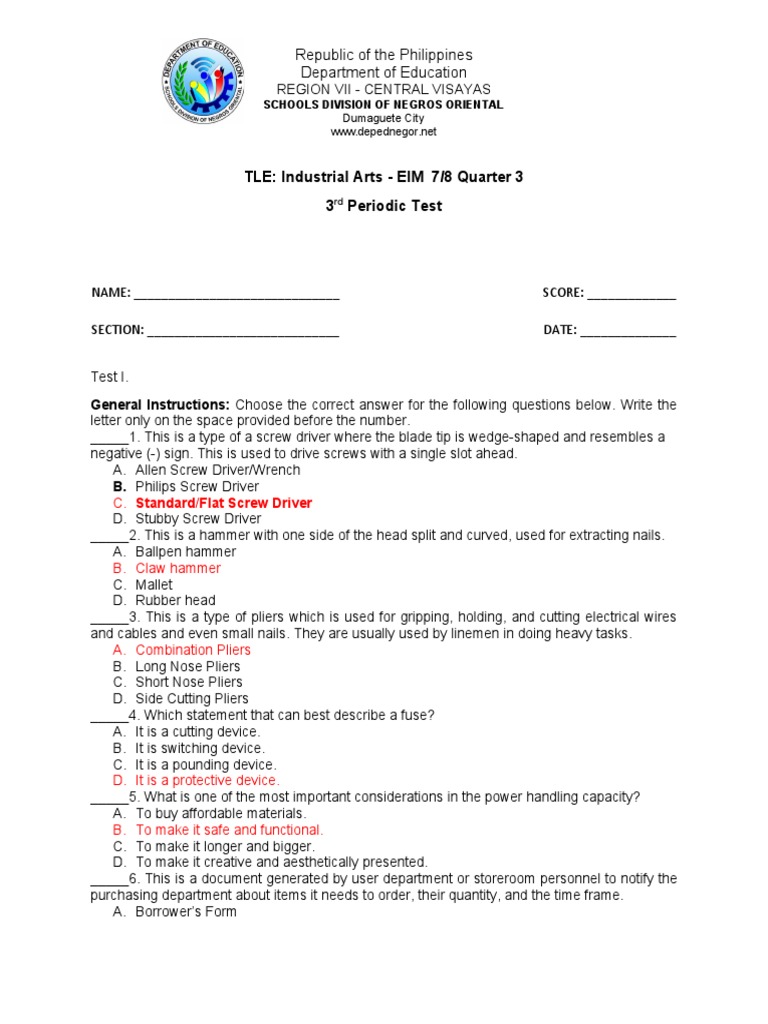 EIM 7/8 Industrial Arts 3rd Test Guide | PDF | Series And Parallel ...