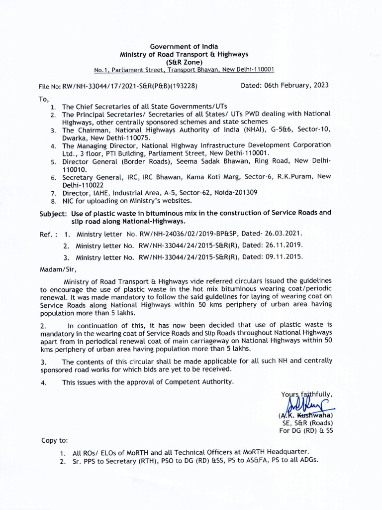 Use of Plastic in Bituminous Mix in The Construction of Service Roads ...