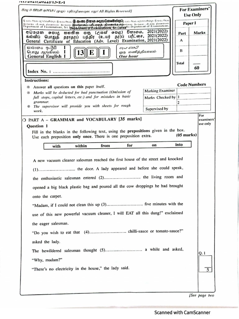 GCE Advanced Level 2021 General English Past Paper | PDF