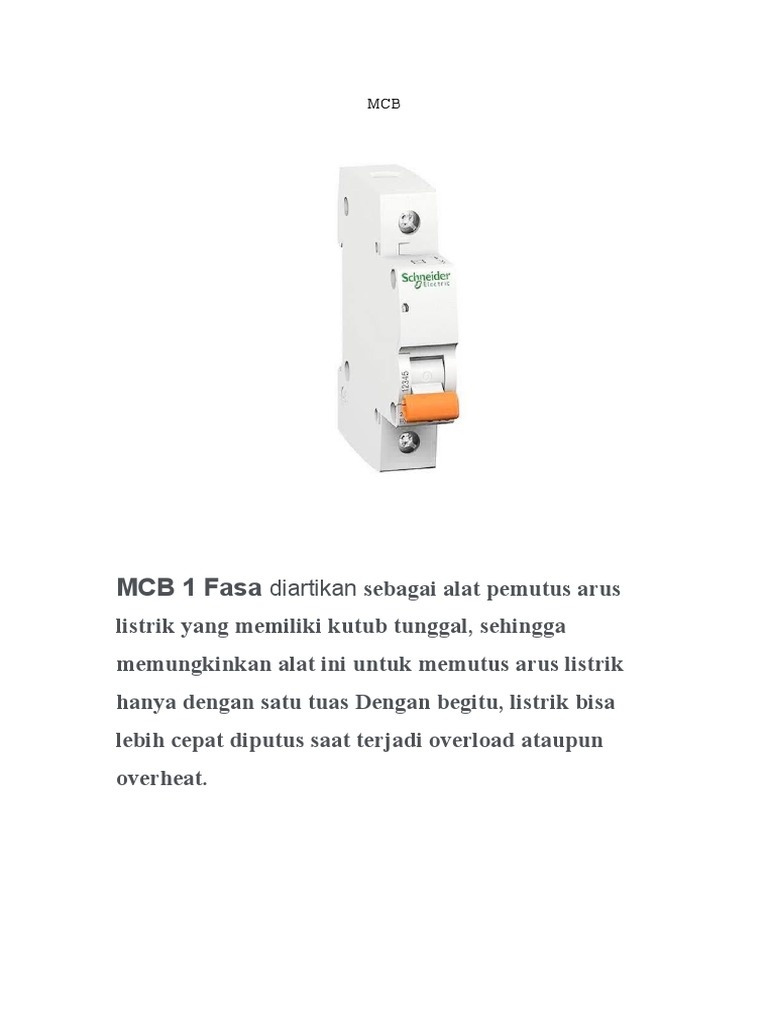 MCB 1 Fasa: Diartikan Sebagai Alat Pemutus Arus | PDF | Sains & Matematika