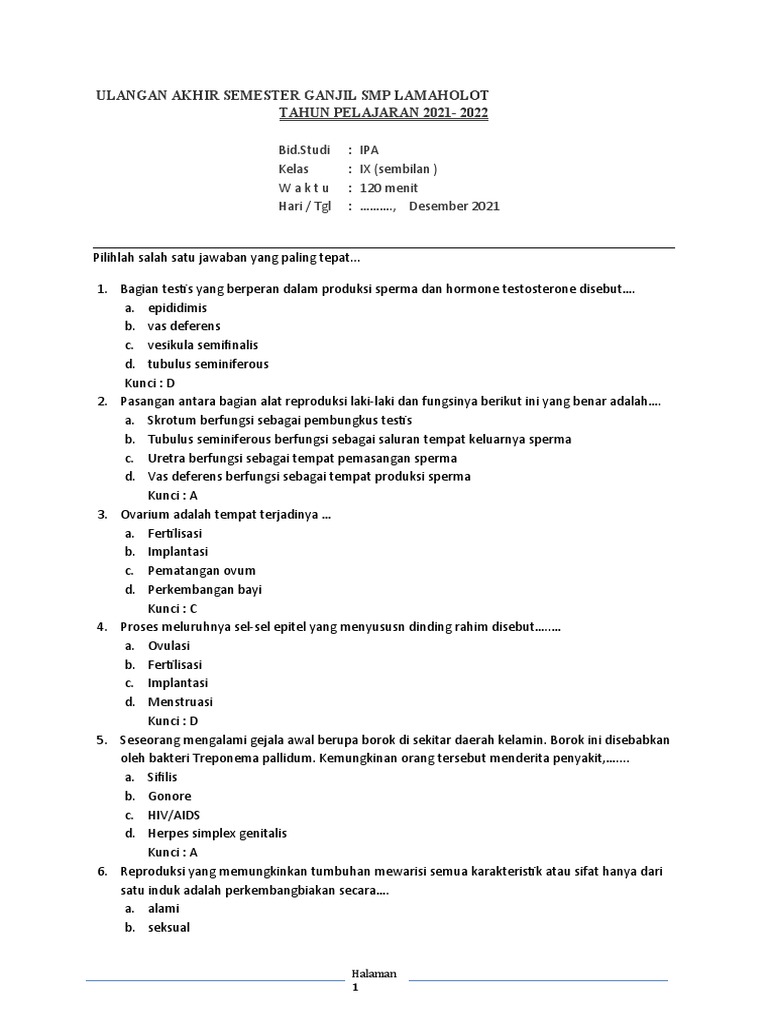 UAS Semster Ganjil Kelas 9 2021-2022 | PDF | Metode & Bahan Ajar ...