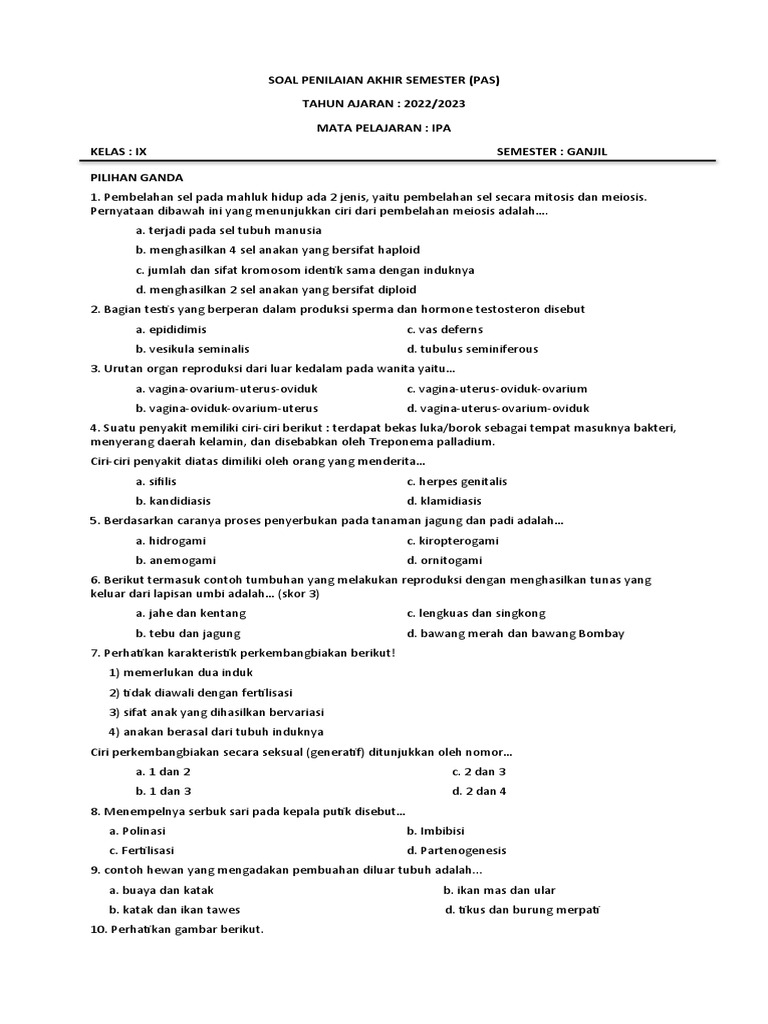 Soal Pas Ipa Kelas 9 Semester Ganjil T.P 20222023 | PDF