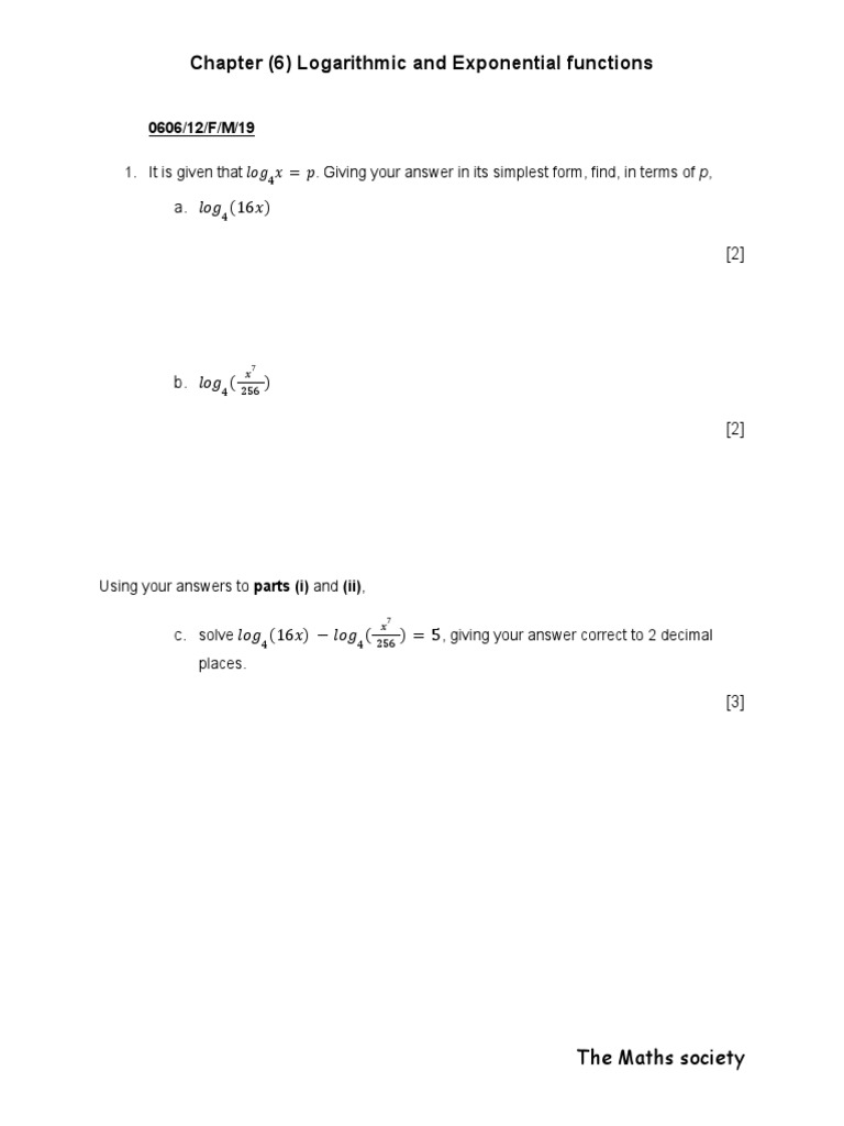 Chapter 6 Logarithmic and Exponential Functions | PDF | Function (Mathematics) | Logarithm