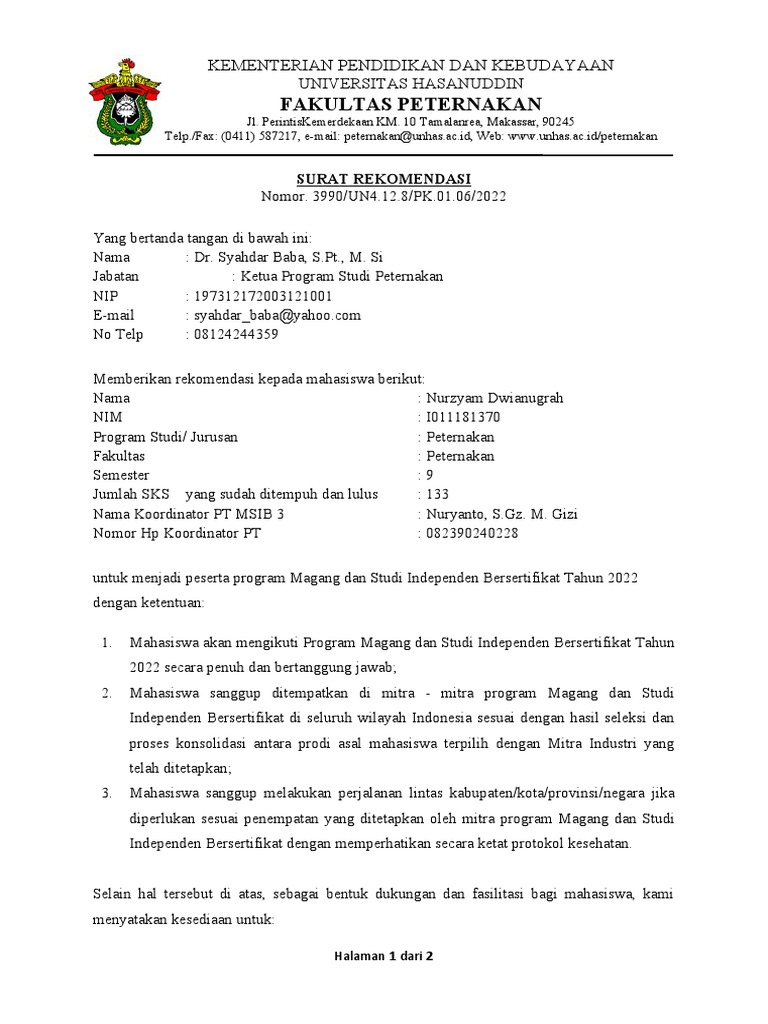 Format Surat Rekomendasi | PDF