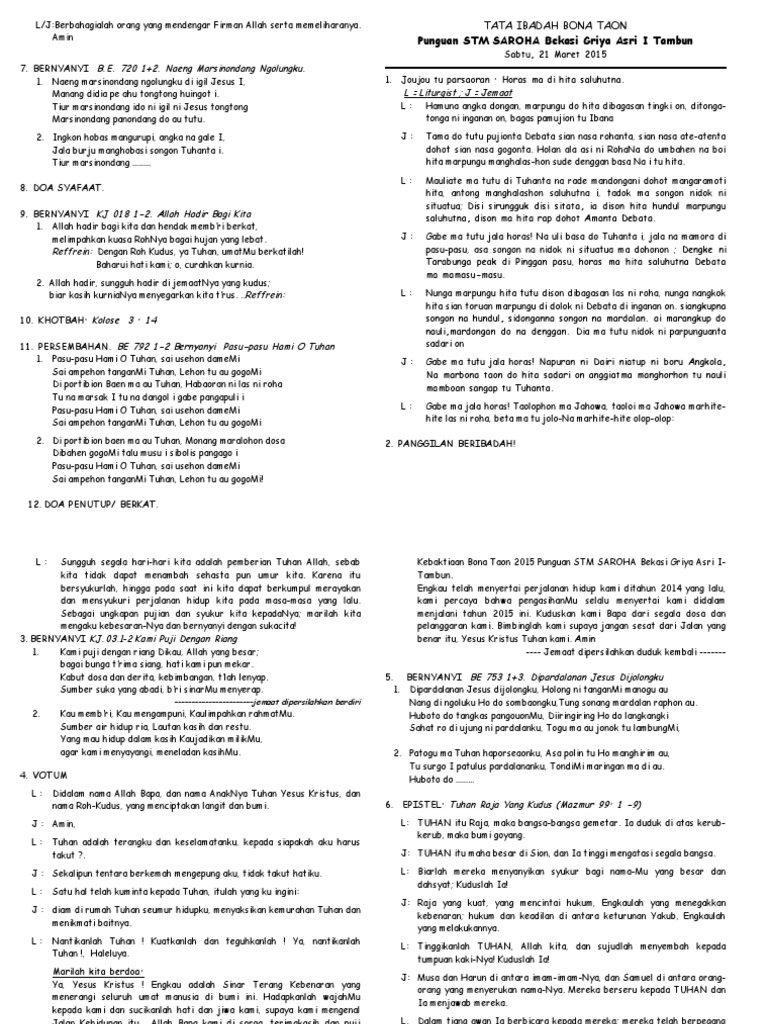 Tata Ibadah STM Saroha 2015 Ver2 | PDF | Seni & Disiplin Bahasa | Agama & Spiritualitas