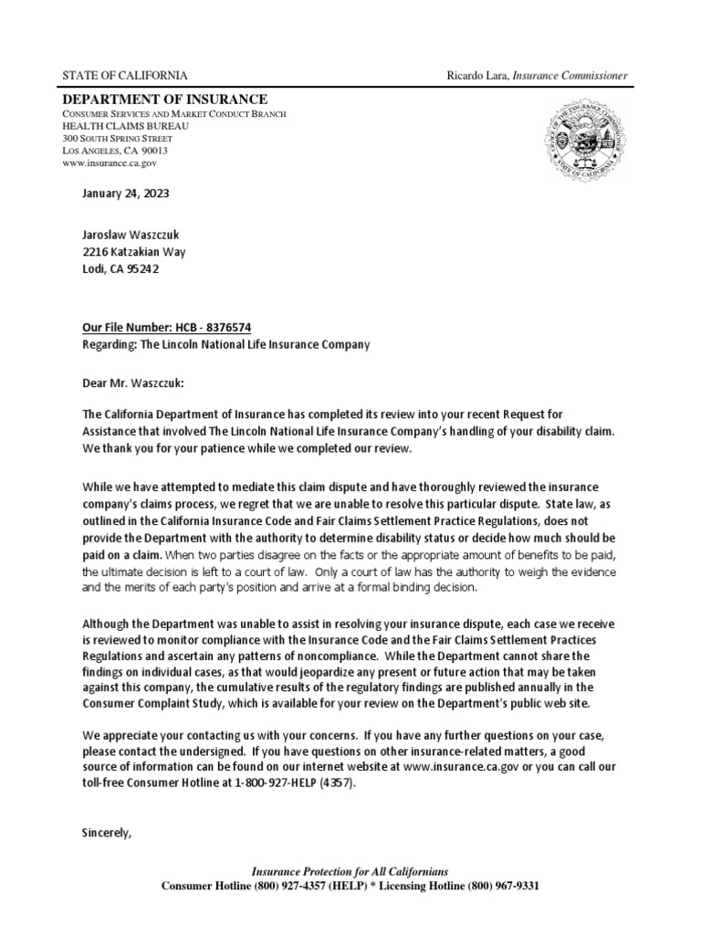12-09-2022 - Response To Department of Insurance Letter Dated December ...
