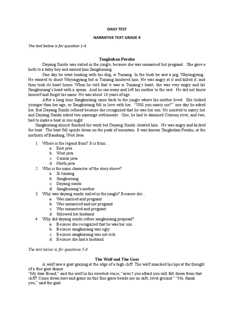 DAILY TEST Narrative Kls 9 | PDF