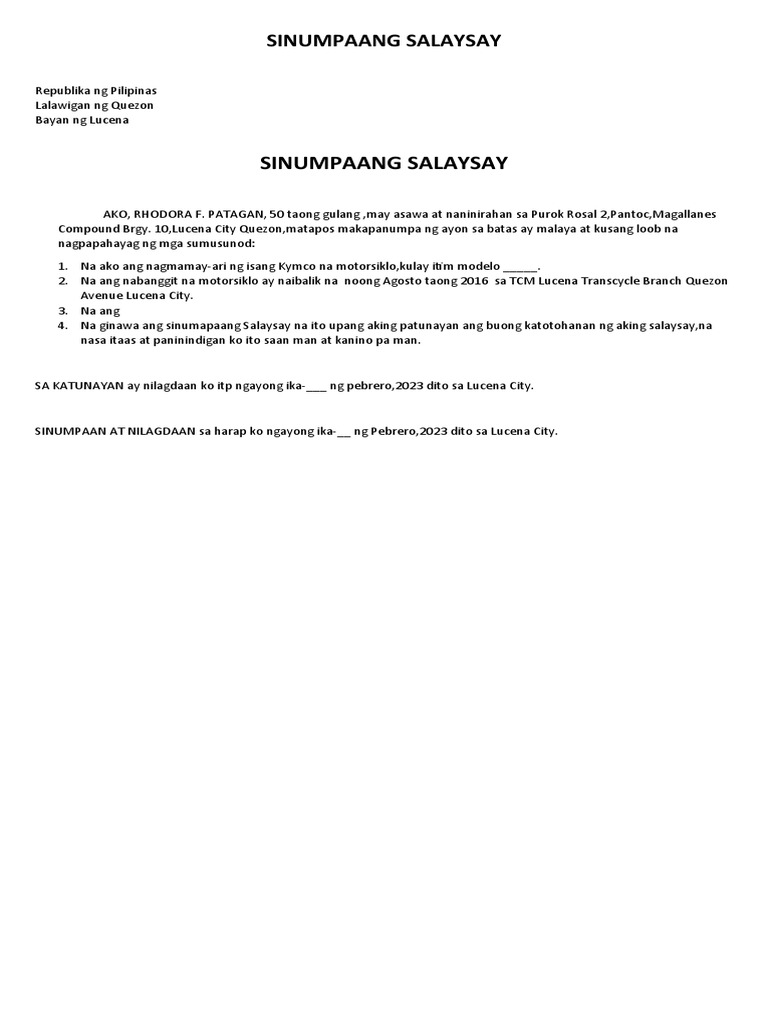Sinumpaang Salaysay | PDF