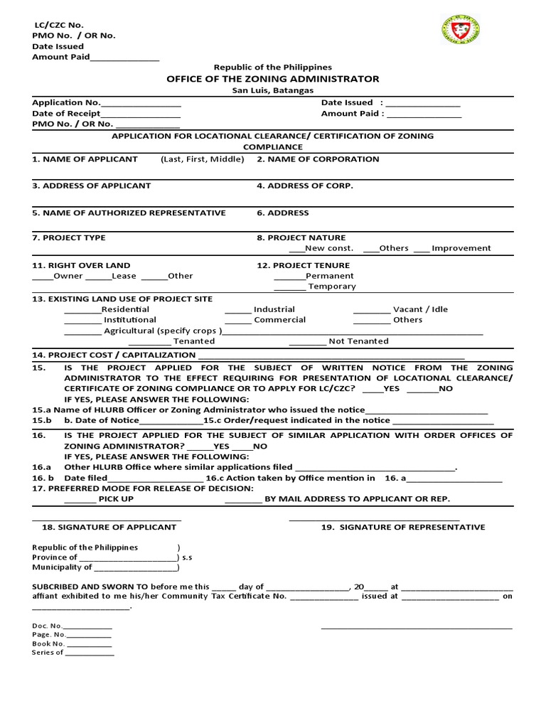 Locational Clearance Application Form | PDF