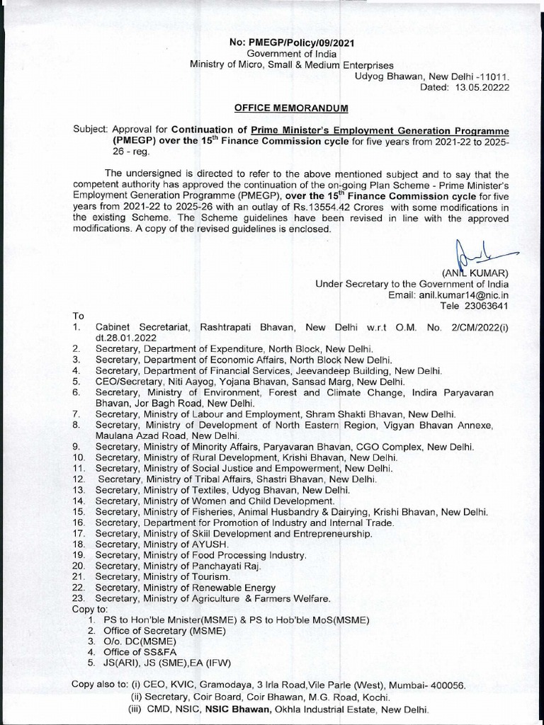 PMEGP Continuation Guidelines 2021-26 | PDF | Business | Economies