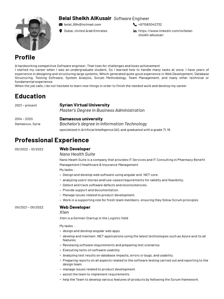 Belal Sheikh AlKusair Resume | PDF | World Wide Web | Internet & Web