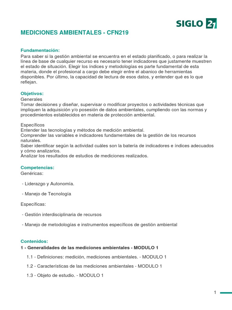 A - Mediciones Ambientales - Programa de La Materia | PDF | Contaminación | Entorno natural