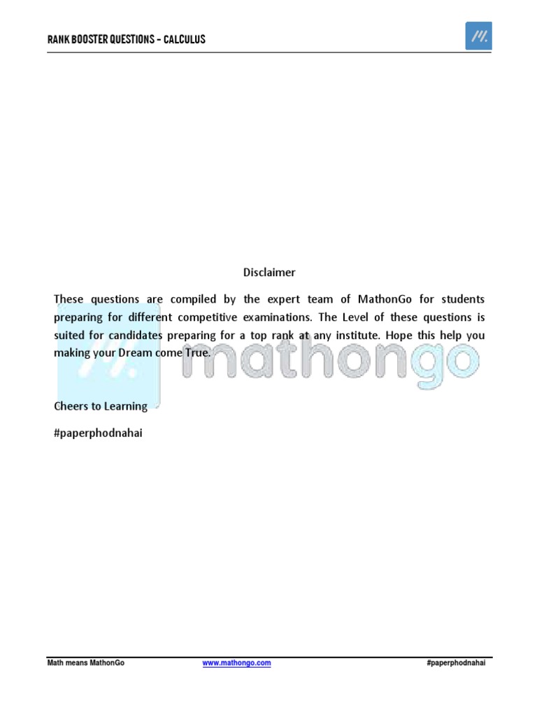 Calculus - Most Important Question Bank For JEE Main | PDF | Tangent ...