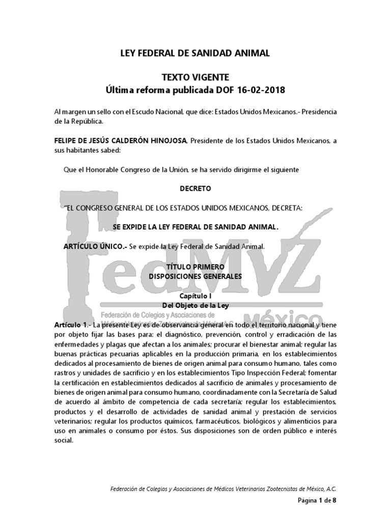 01 - 671 - 2. Ley Federal de Sanidad Animal | PDF | Medicina ...