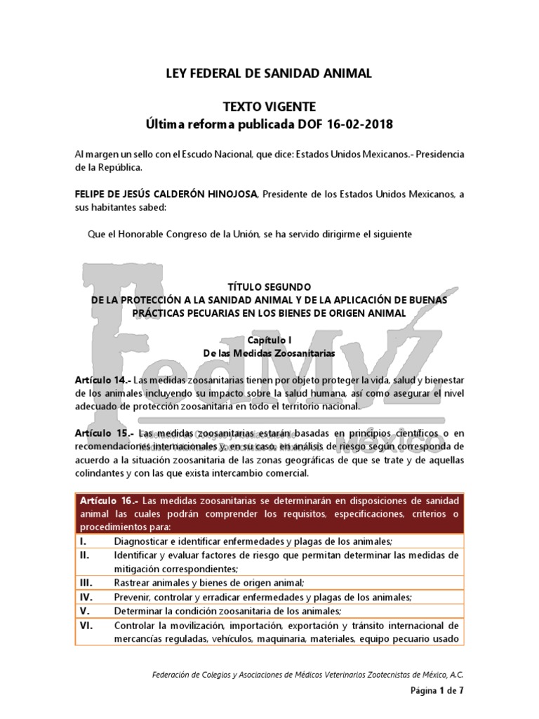 01 - 672 - 2. Ley Federal de Sanidad Animal | PDF | Medicina ...