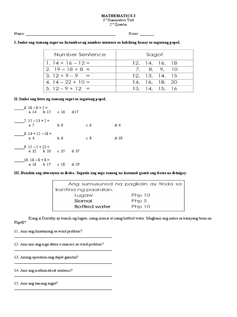 Math2 ST3 Q2 | PDF