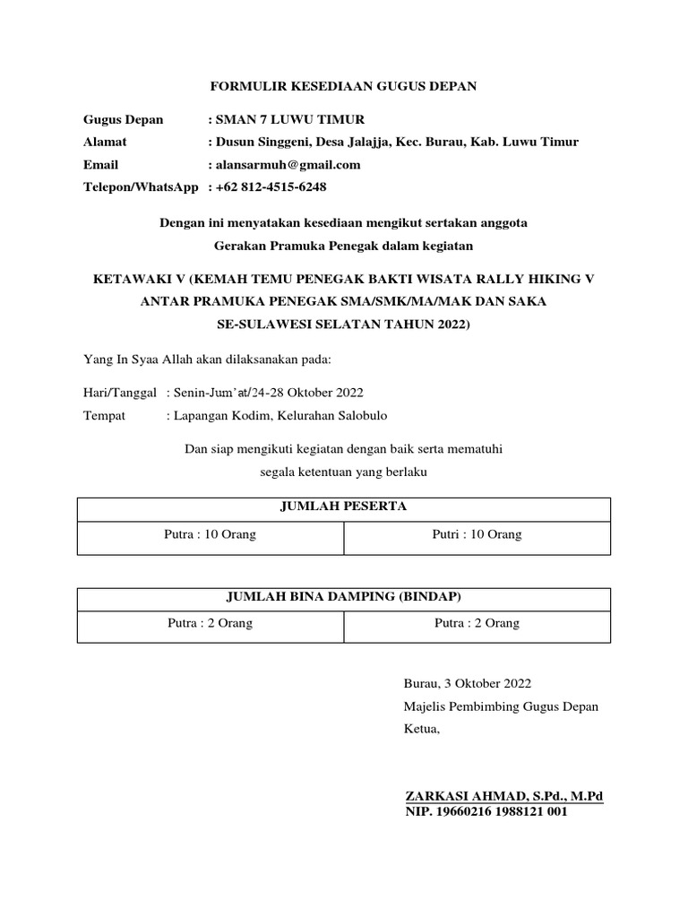 Kesediaan Gugus Depan SMAN 7 Luwu Timur | PDF