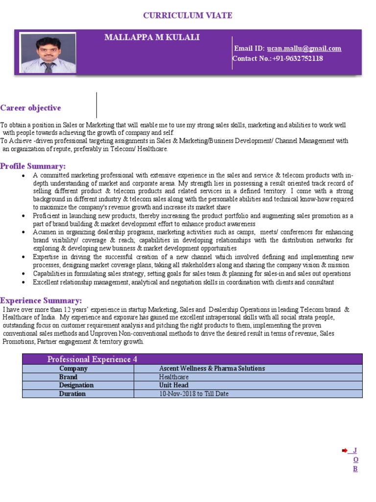 Mallappa CV | PDF | Sales | Marketing