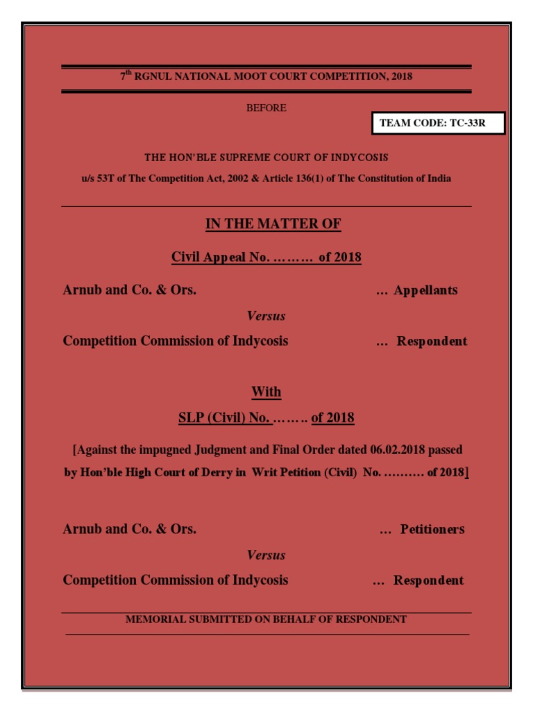 TC-33 Respondent - Memorial | PDF | Justice | Crime & Violence