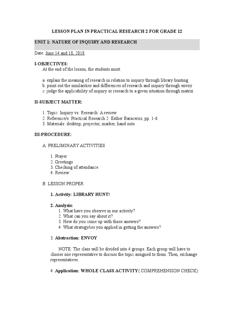 Lesson Plan in PR2 | PDF | Inquiry | Lesson Plan