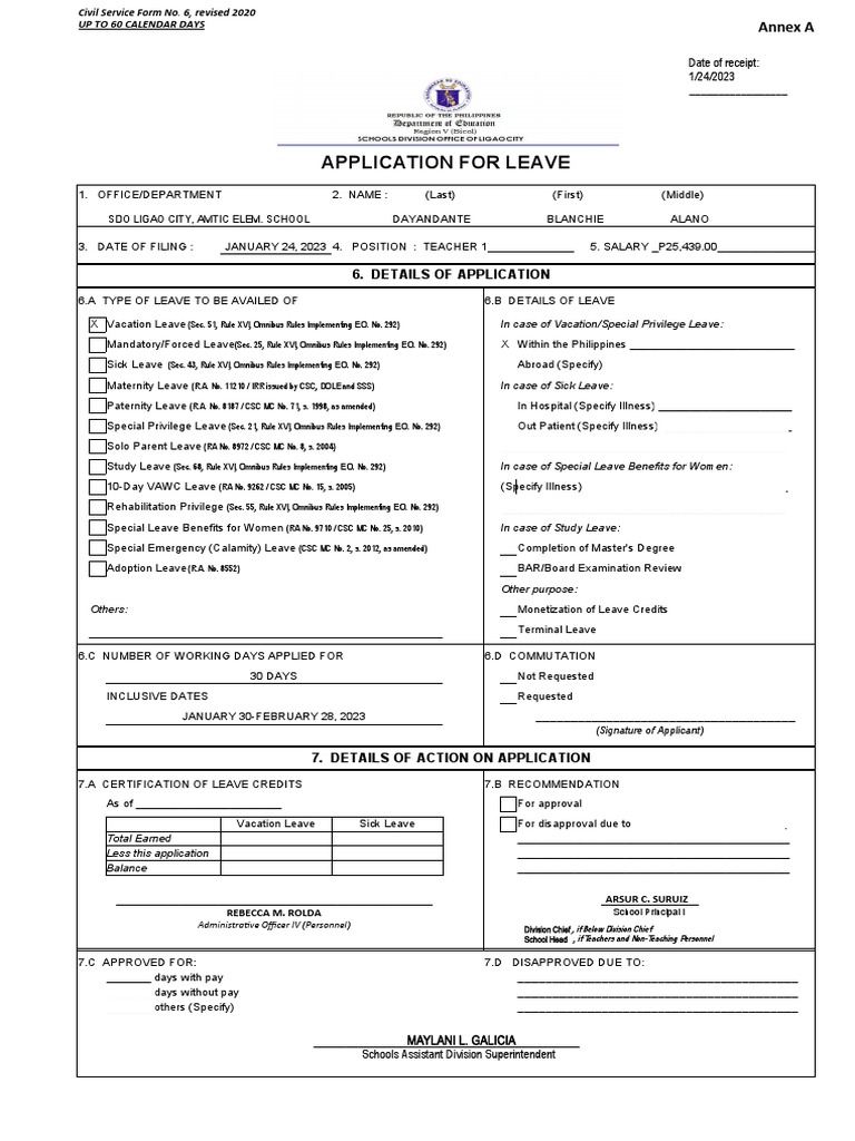 Cs Form 6 Leave Form | PDF | Sick Leave | Government